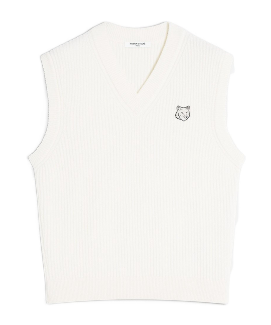 MAISON KITSUNÉ Maison Kitsuné V-Neck Ribbed Vest with Fox Head Embroidery